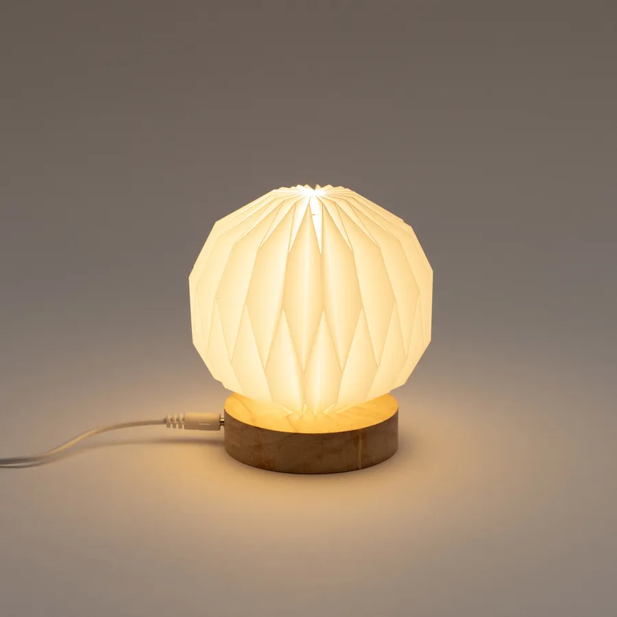Lampada da tavolo rotonda 10 cm origami con base in legno e ...