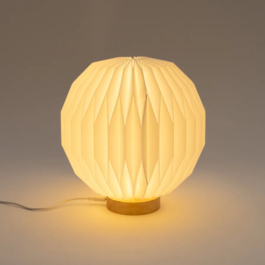 Lampada da tavolo rotonda 20 cm origami con base in legno e ricarica ...