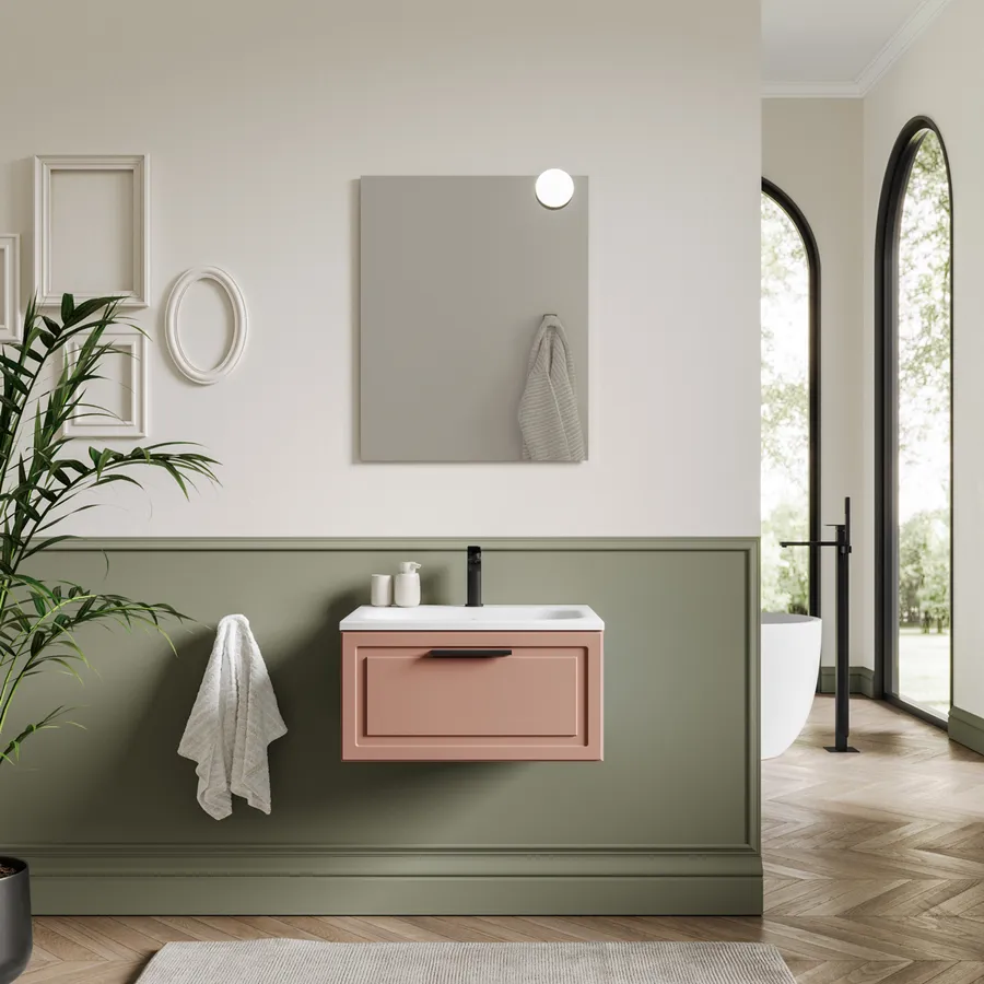 Mobile bagno sospeso 60 x 50 cm cipria con lavabo e specchio - Firenze