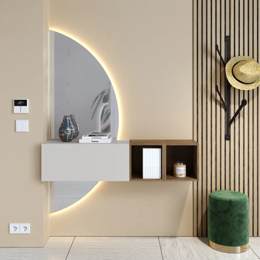 Mobile ingresso 124x155h cm gesso e mercure con specchio doppio ...