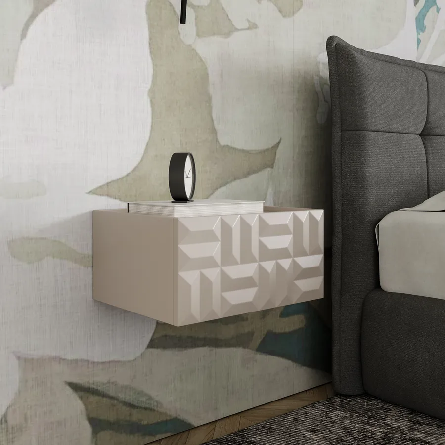 Comodino sospeso 40x20h cm cashmere con 1 cassetto con soft close - Thico