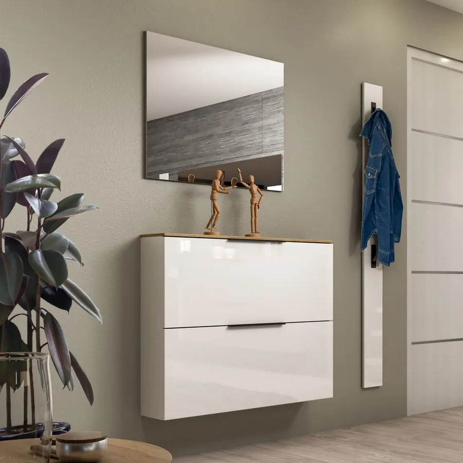 Scarpiera sospesa 100x80h cm con 2 ribalte con soft close bianco e ...