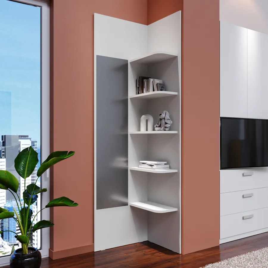 Pannello libreria 55x240h cm con 5 ripiani sagomati e specchio gesso ...