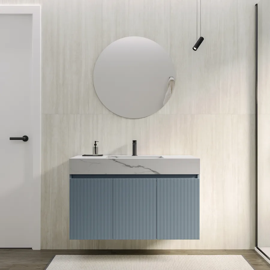 Mobile bagno 100 cm 3 ante carta da zucchero cannettato con lavabo alto ...