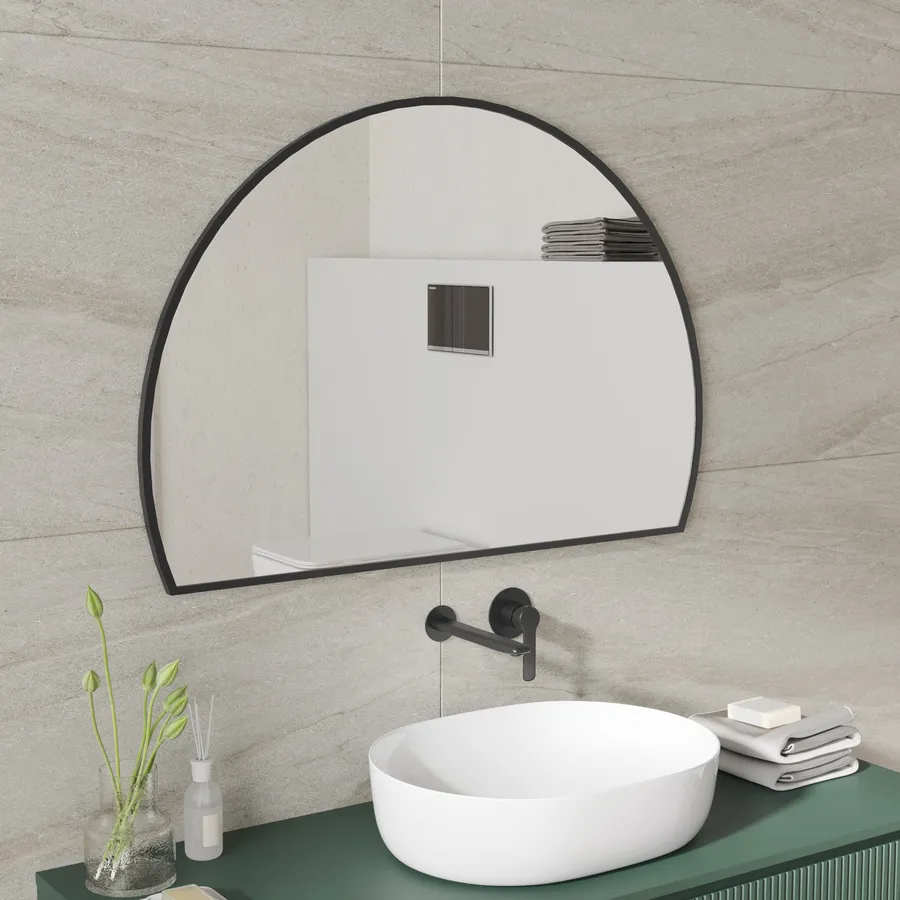 Specchio bagno 90x65 cm reversibile con cornice nero opaco - Malmor