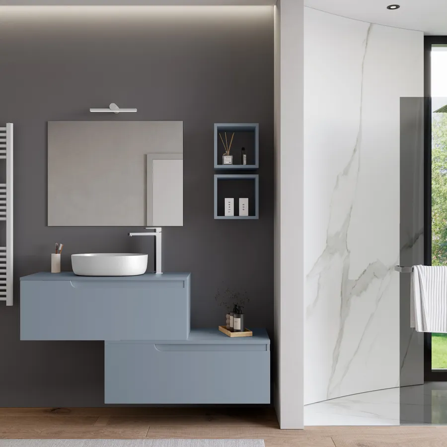 Mobile bagno sospeso 100 cm carta da zucchero con cassetto e top - Agave