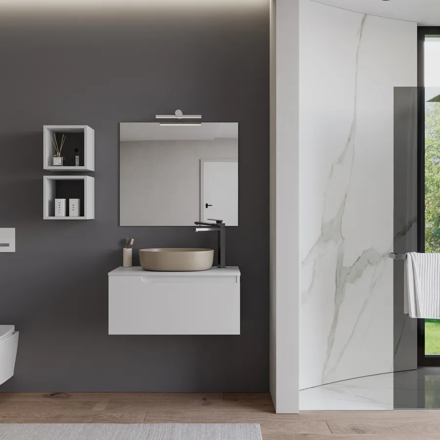 Mobile bagno sospeso 90 cm bianco opaco con top - Agave