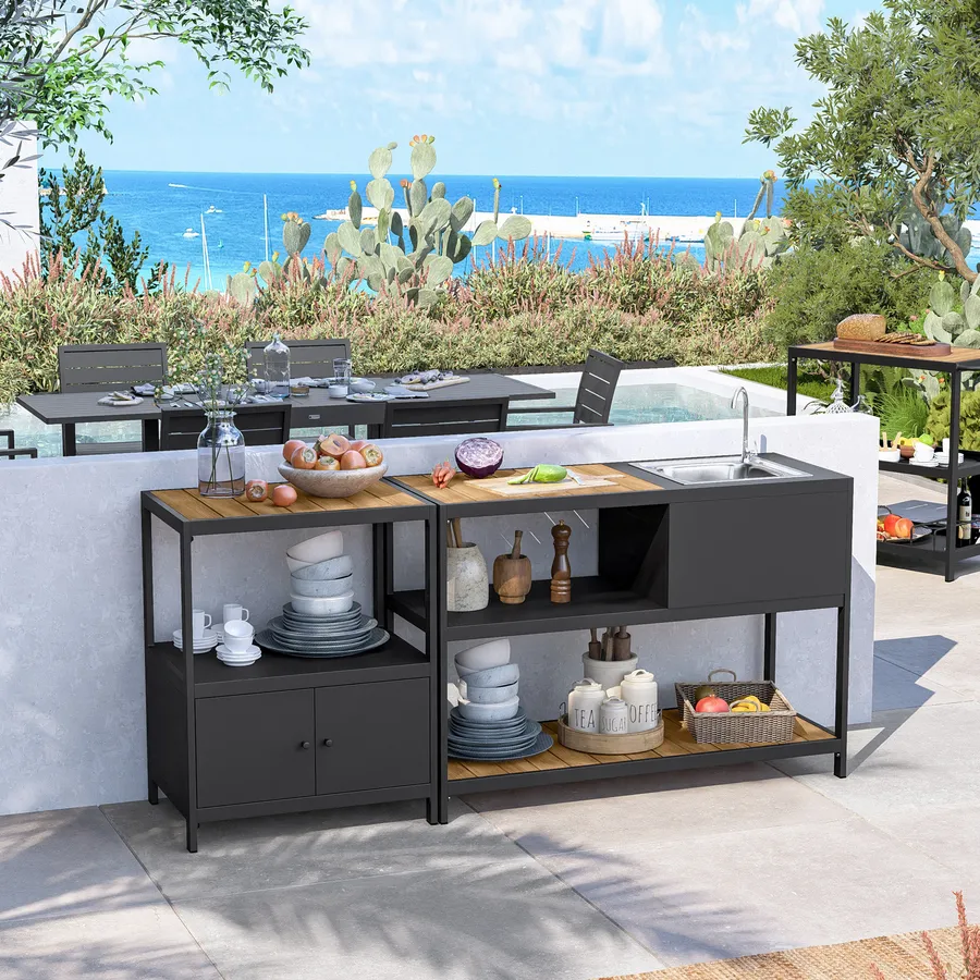 Cucina modulare da esterno 197x50x90h cm in alluminio nero e top ...