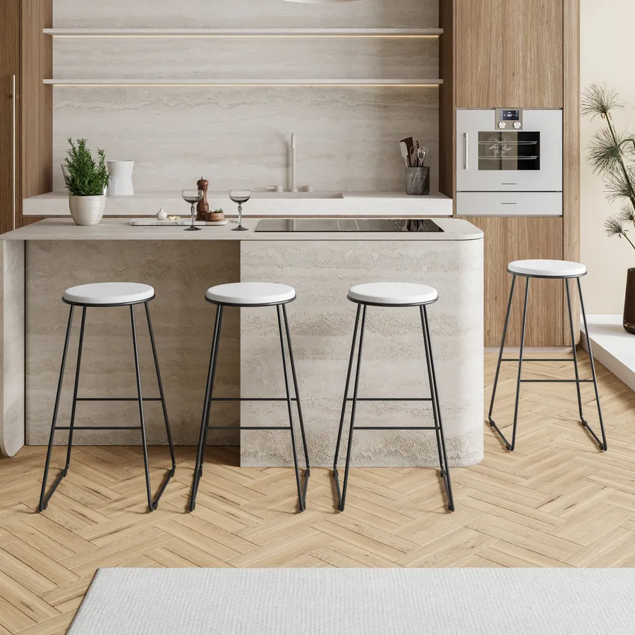 Set 4 sgabelli con gambe in acciaio nero e seduta legno bianco - Banzai