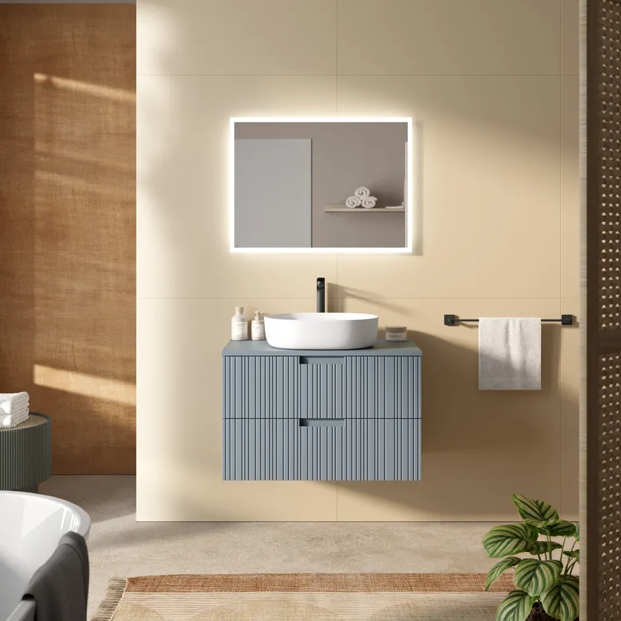 Mobile bagno sospeso 80 cm 2 cassetti carta da zucchero cannettato con ...
