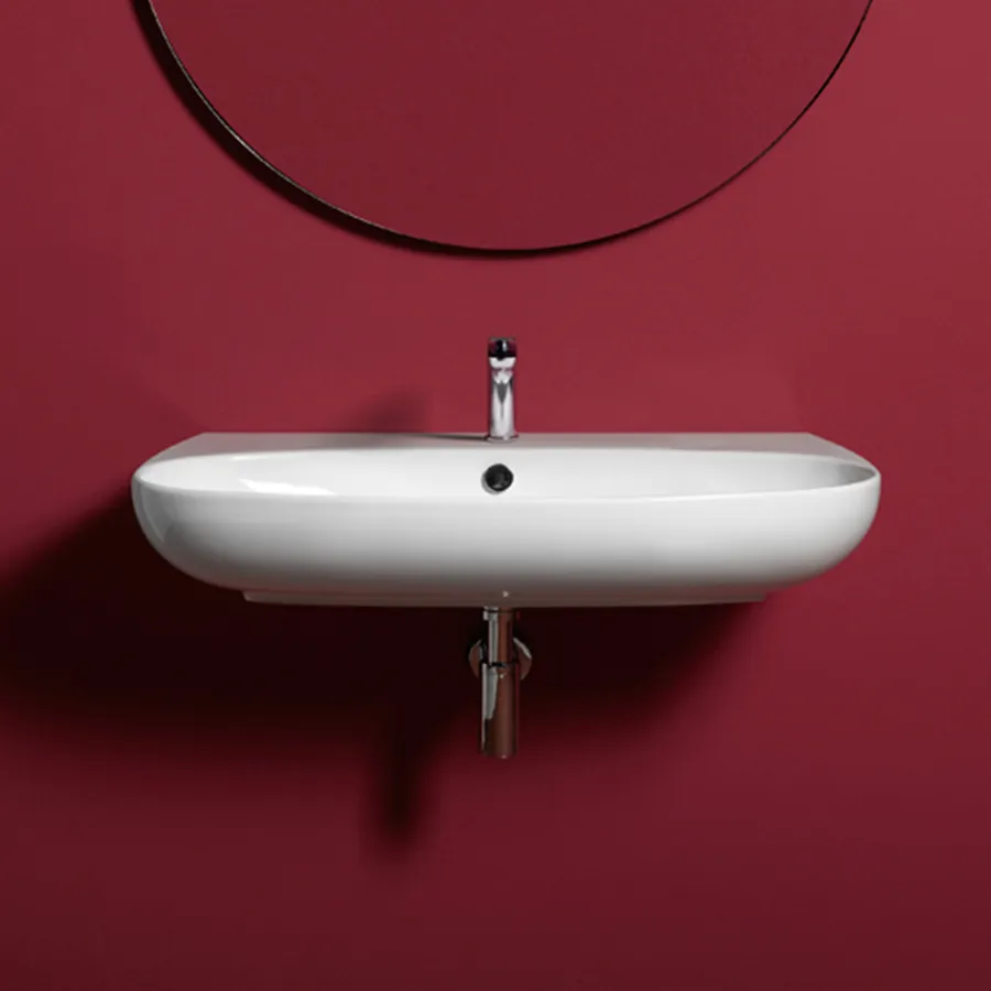 Lavabo in ceramica con troppopieno cm 80 color bianco lucido - Vignoni di Simas