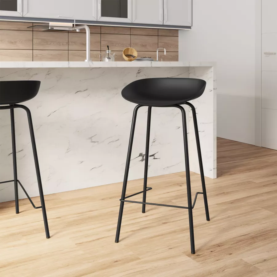 Sgabello con seduta in resina nero con struttura in metallo - Sysie