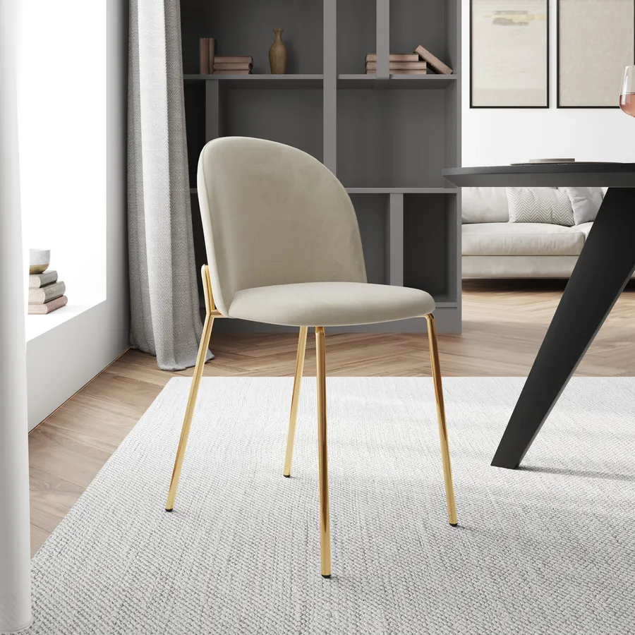 Sedia in velluto beige con gambe in metallo finitura oro - Zilla