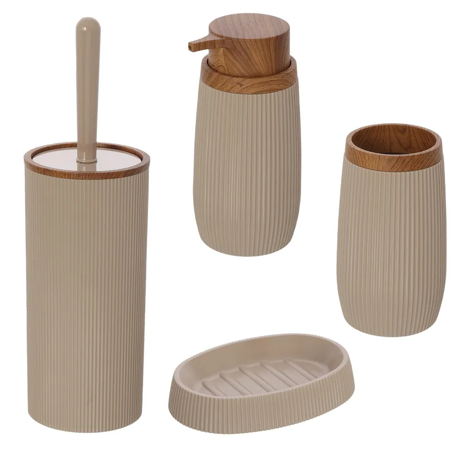 Set 4 accessori da bagno da appoggio in resina tortora - Maldiva